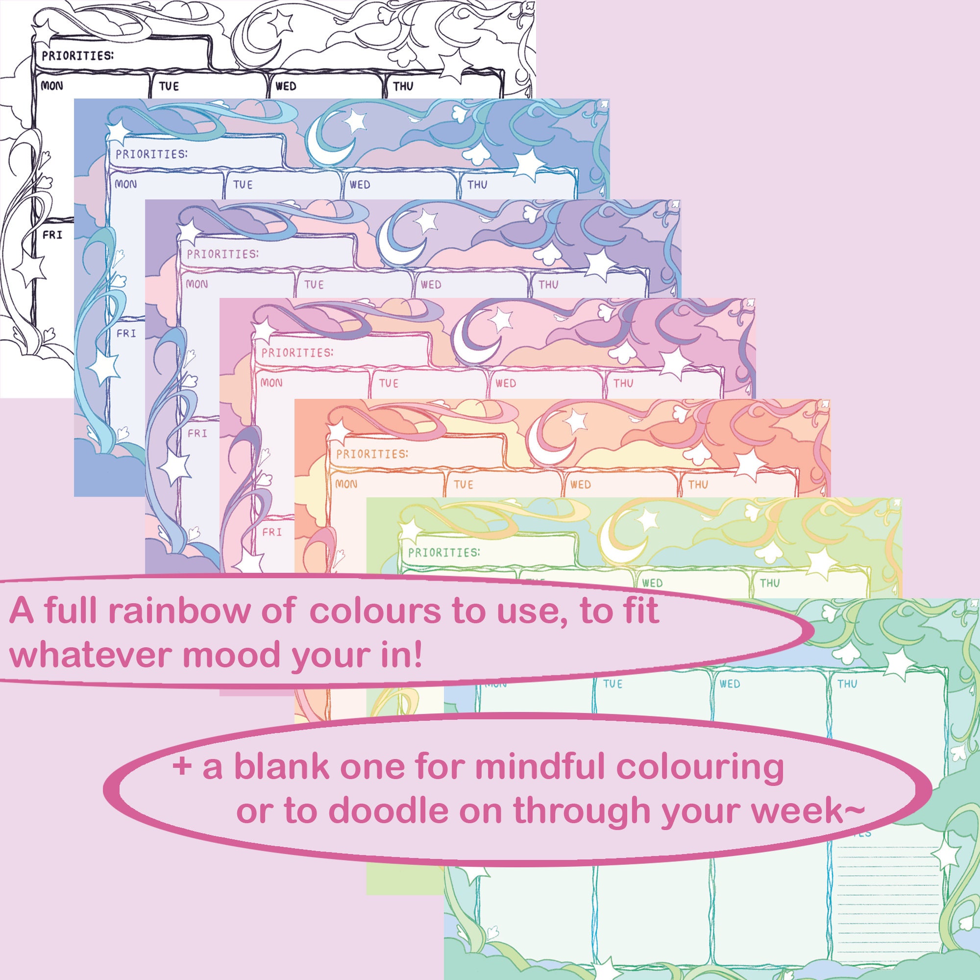 Digital Weekly Planner Printable Organizer Whimsical Sky - Etsy