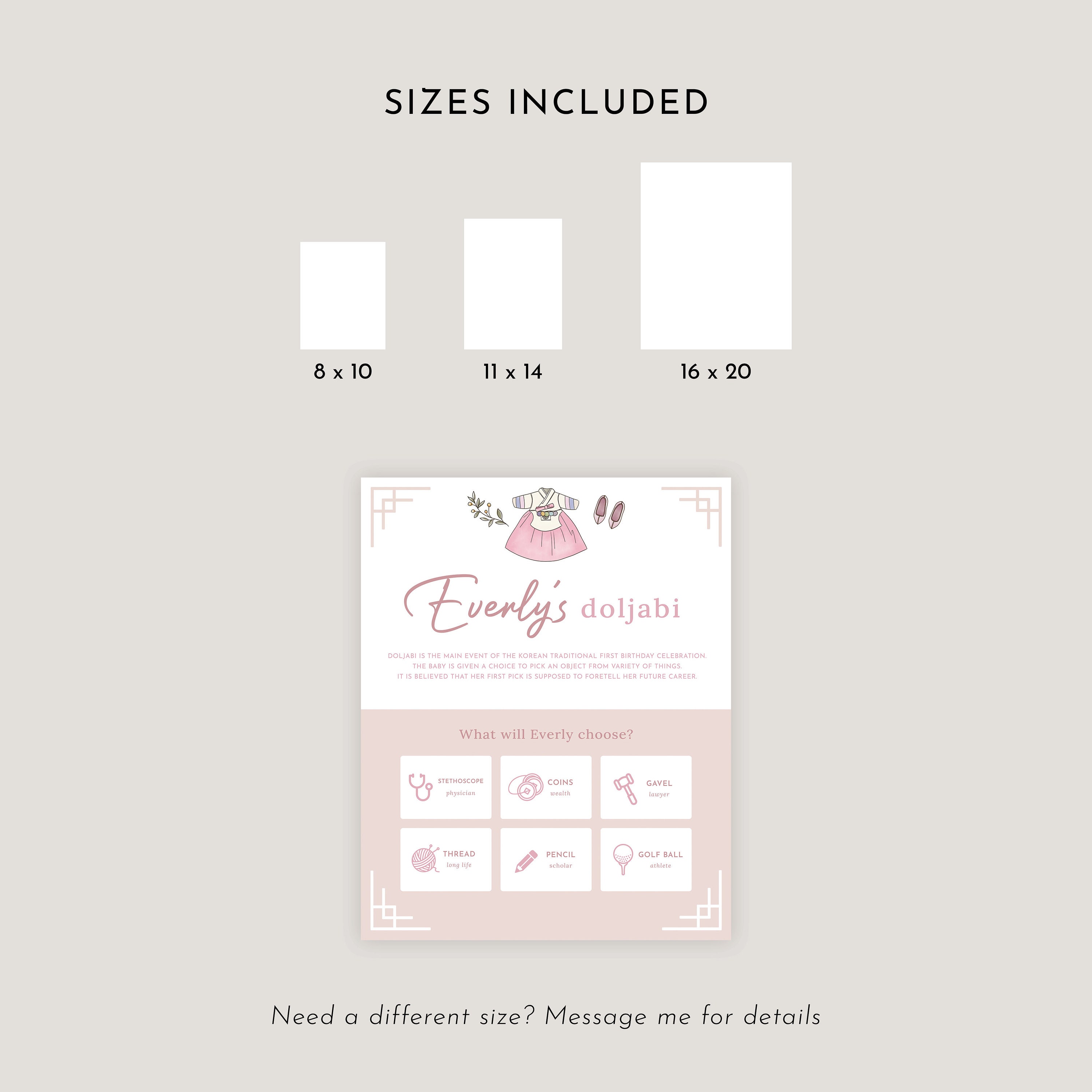 Doljabi Doljanchi Board Sign With Icons, Traditional Korean First ...