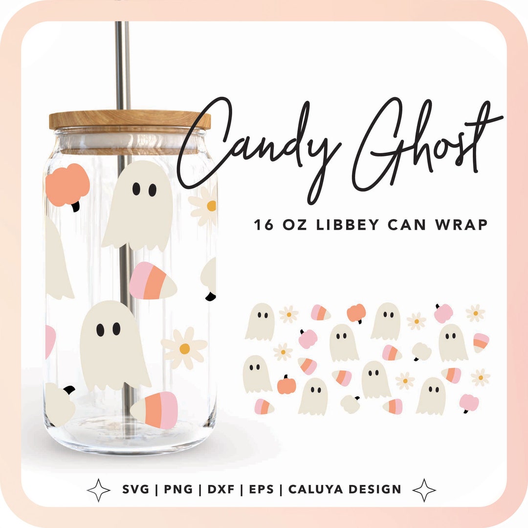 Cute Halloween Ghost 16oz Libbey Can Wrap SVG | Candy Corn Glass Can ...