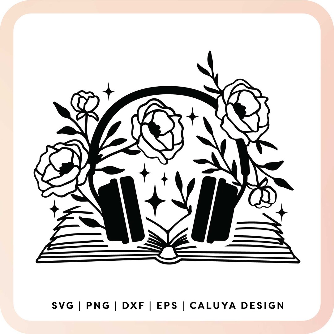 Audiobook Lover SVG | Book Sticker SVG | Book Lover SVG | Floral Book ...