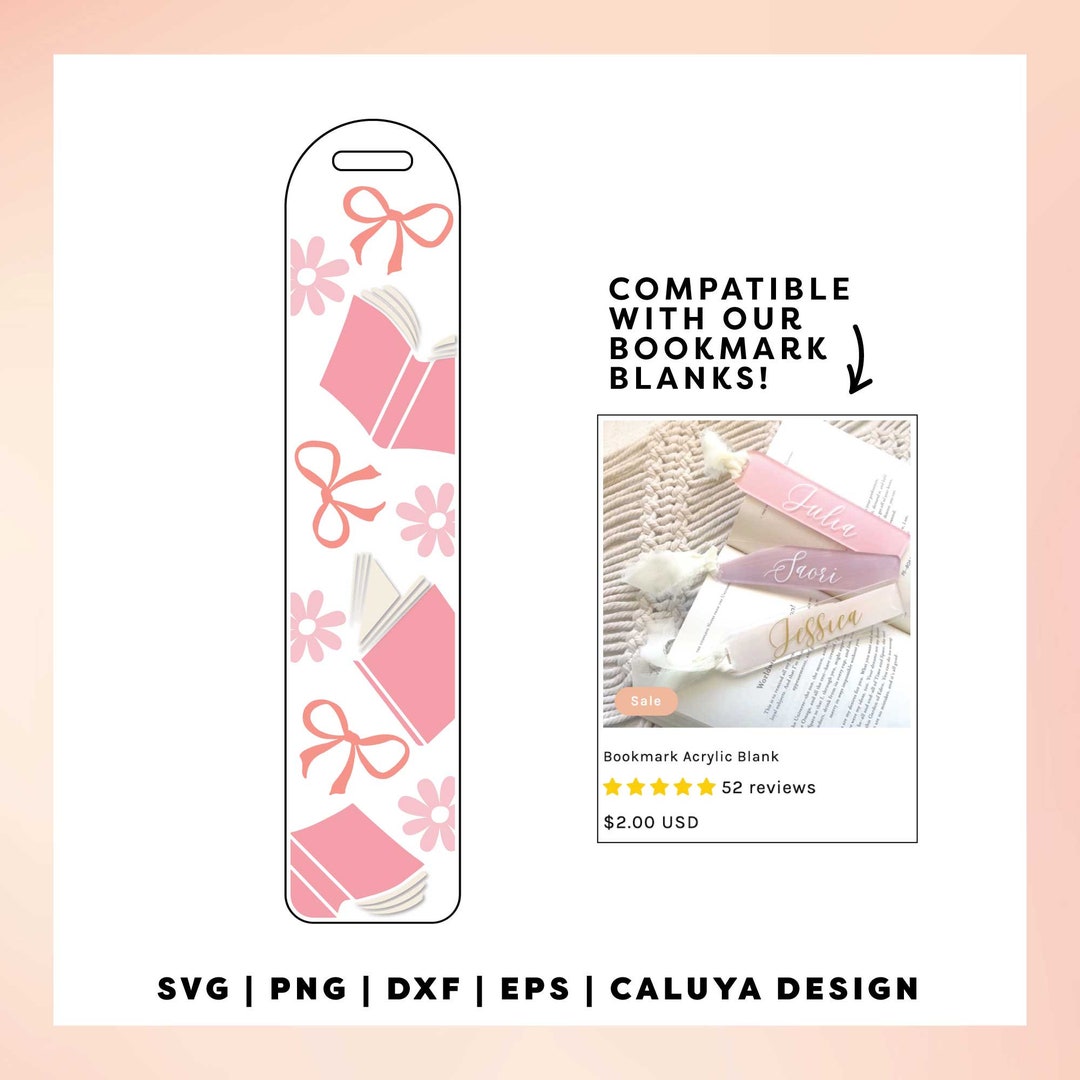 Bookmark Template SVG | Coquette Bow SVG | Book Lover SVG | Floral Book ...