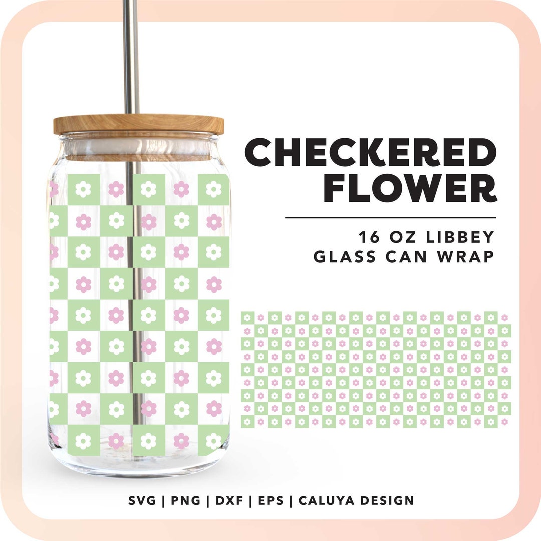 Checkered Daisy Flower SVG | 16oz Libbey Can Glass Wrap SVG | Beer Can ...