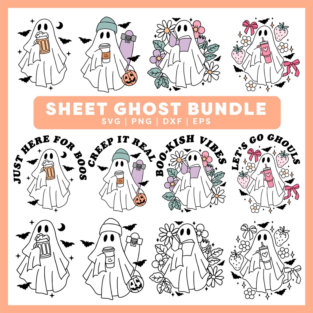 Sheet Ghost SVG Bundle | Halloween Ghost SVG Bundle | Cute Ghost Svg ...