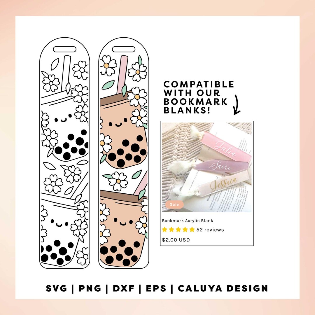 Bookmark SVG Template | Boba Tea SVG | Kawaii Bookmark Sublimation File ...