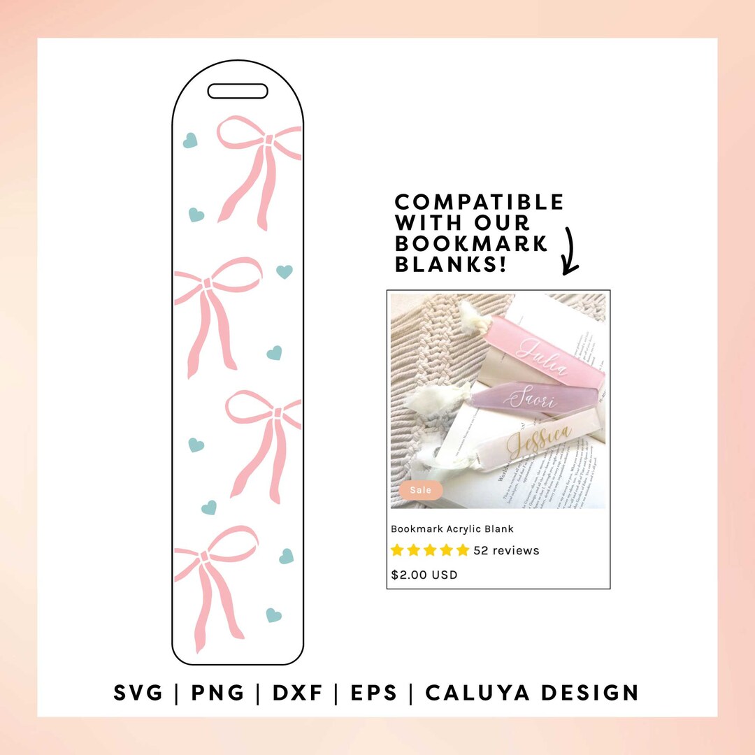 Coquette Bow Bookmark Template SVG Girly Bow Svg Girly Ribbon Bookmark ...