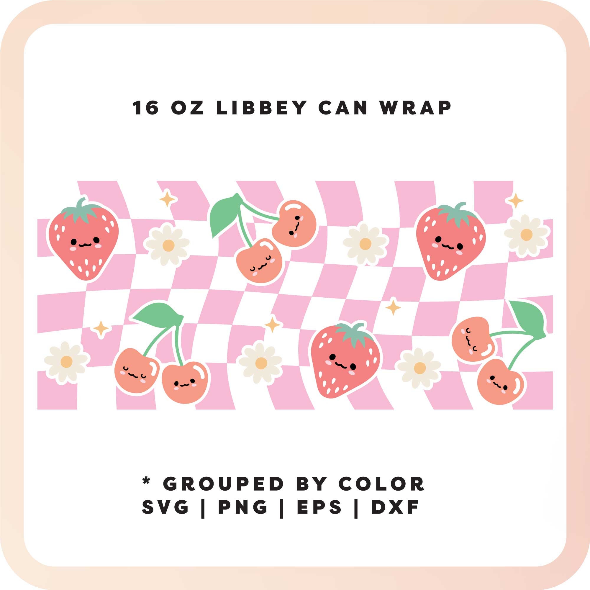 Kawaii Fruits 16oz Libbey Can Wrap SVG | Kawaii Strawberry SVG | Cute ...