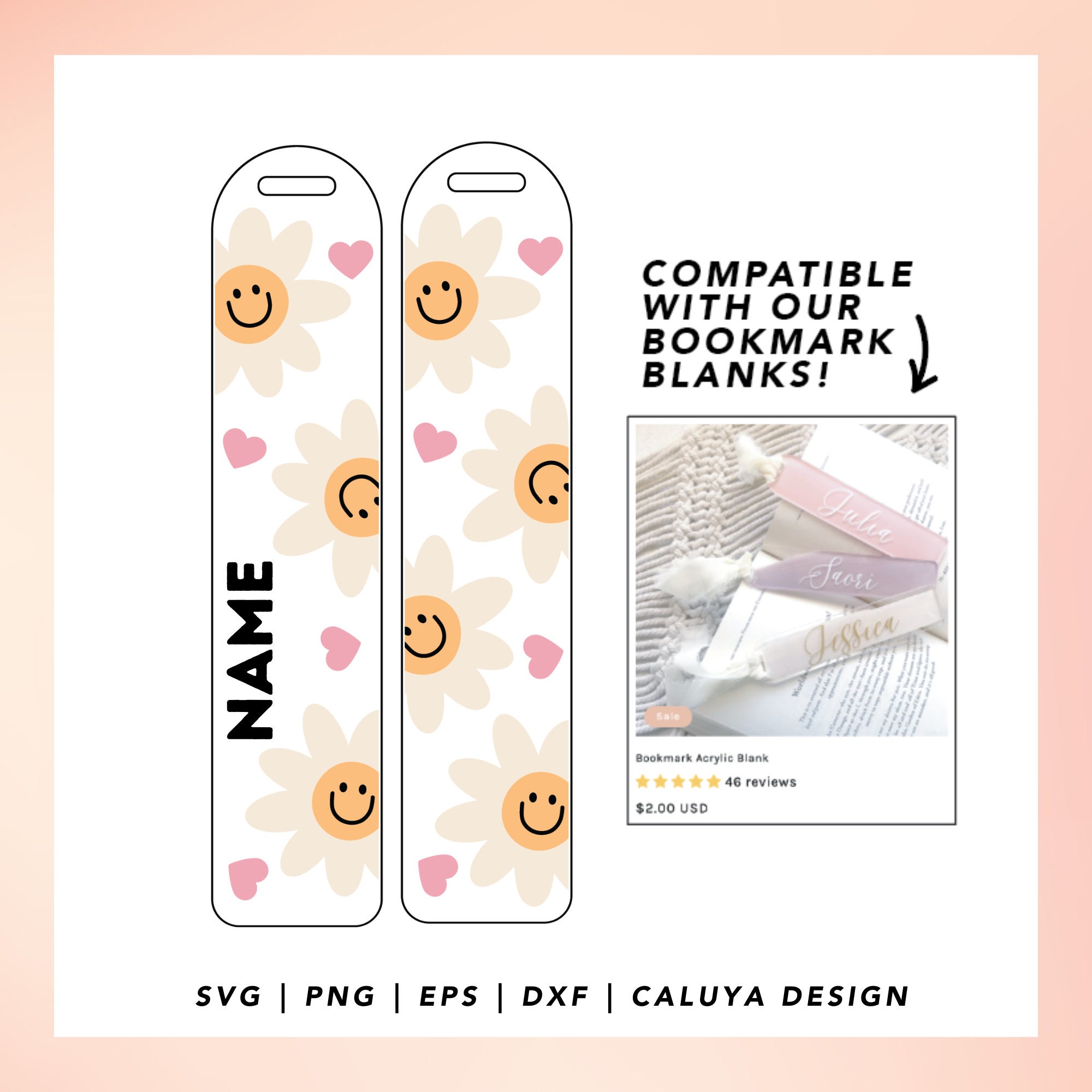 Bookmark Template SVG | Retro Daisy SVG, Floral Daisy SVG, Acrylic ...