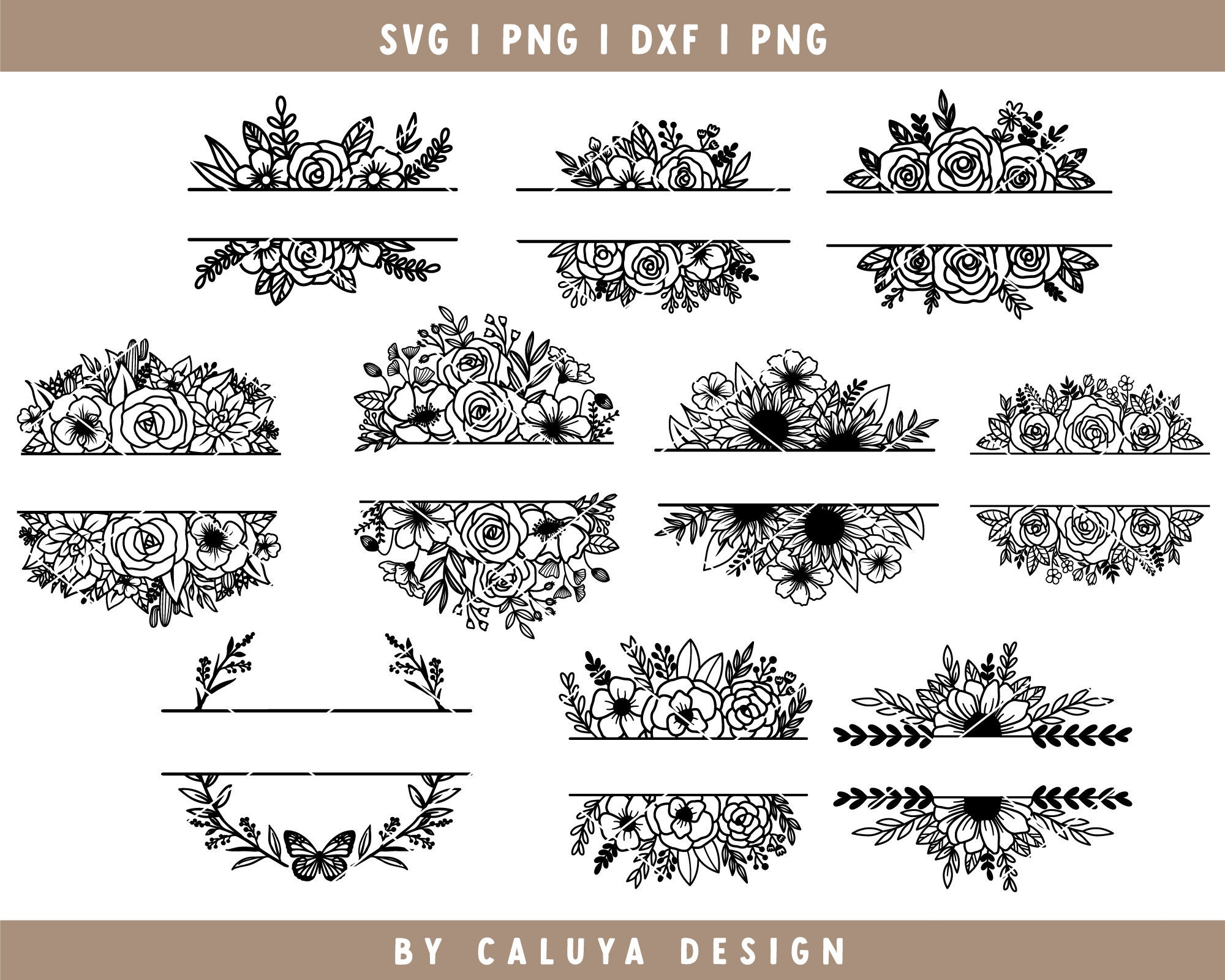 Floral Split Monogram SVG | Botanical SVG | Floral Frame SVG | Flower ...