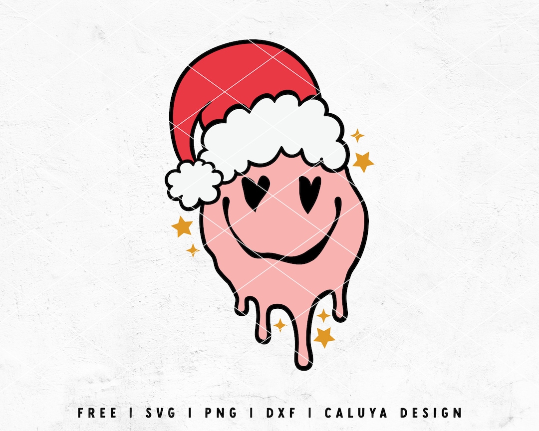 Groovy Christmas SVG | Melting Smiley Face SVG | Santa Hat SVG | Retro ...