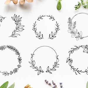 Hand Drawn Wreath Bundle for Cricut, Cameo Silhouette | Wreath Monogram ...
