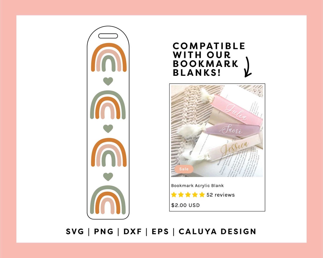 Kids Bookmark Template SVG | Boho Rainbow SVG | DIY Gift for Book Lover ...
