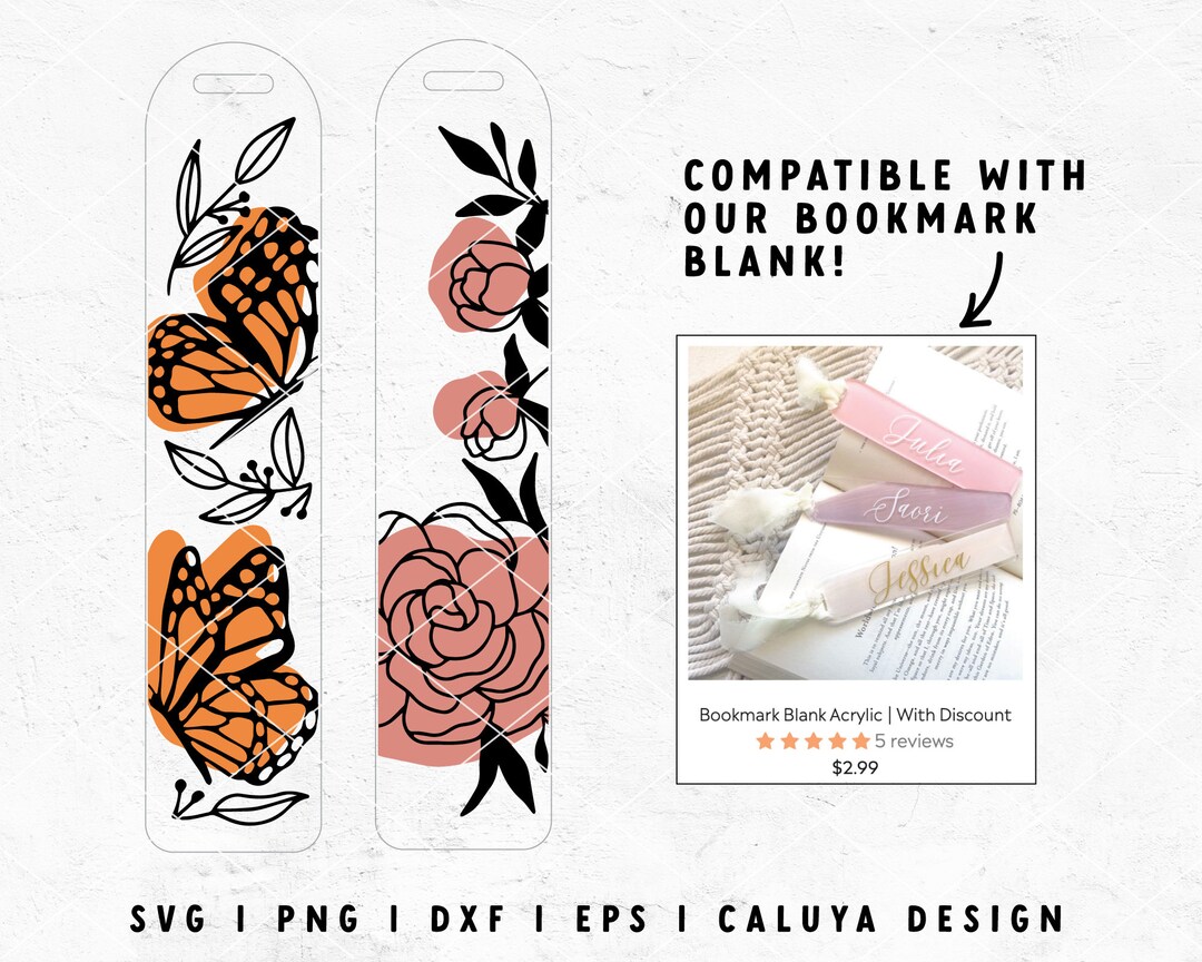 Bookmark Template SVG | Bookmark SVG | Butterfly SVG | Botanical Flower ...