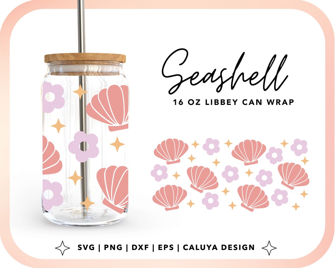 Summer Libbey Can Wrap SVG | Seashell SVG | Glass Can Wrap SVG | 16oz ...