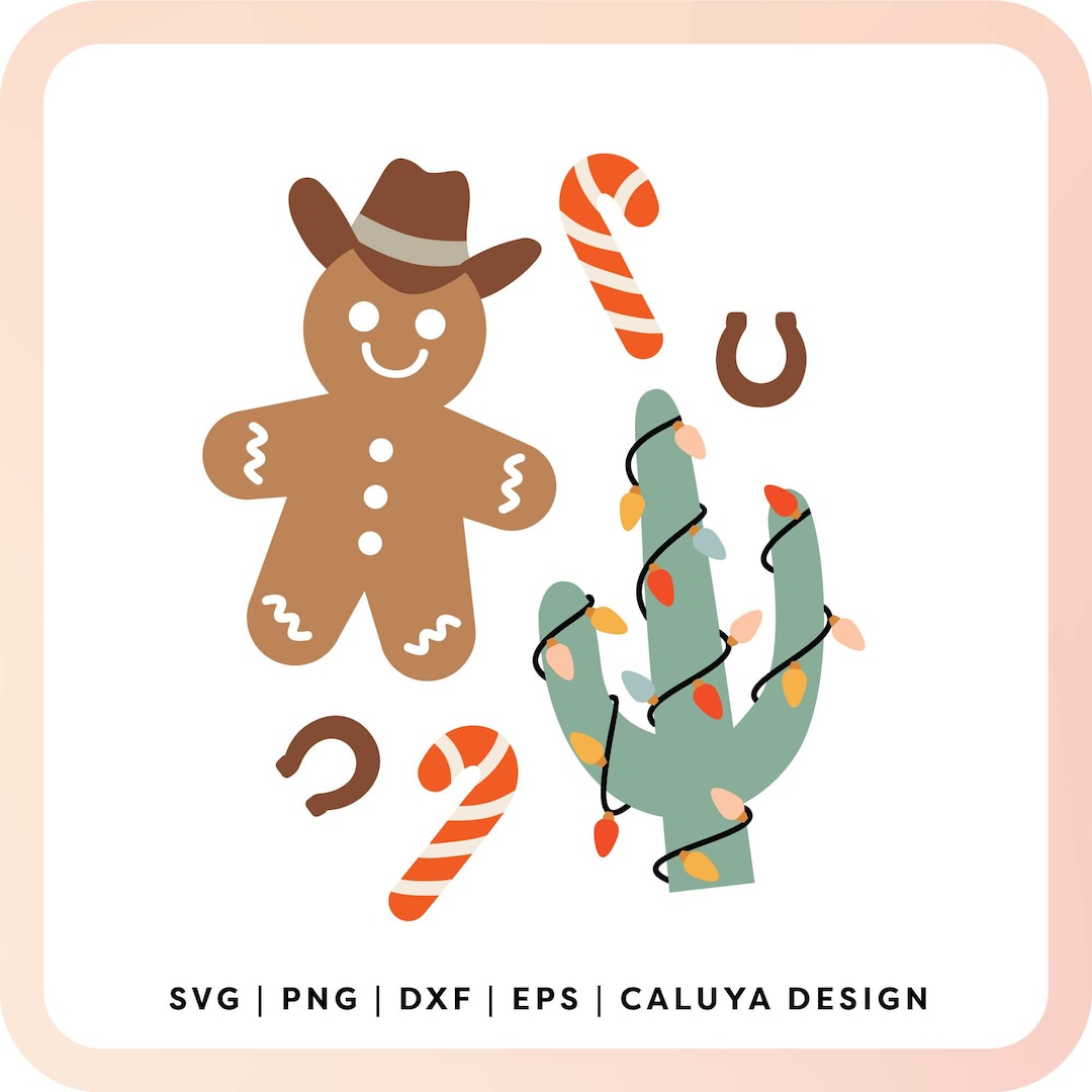 Western Christmas SVG | Cowboy Gingerbread Man SVG, Cactus Christmas ...