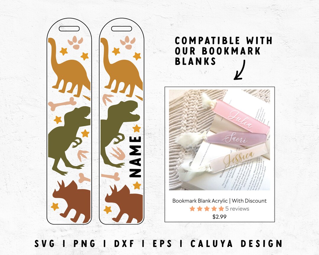 Dinosaur Bookmark SVG | Bookmark Template SVG | T-rex SVG | Triceratops ...