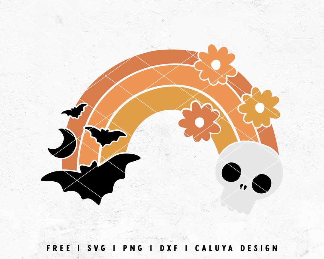 Cute Halloween SVG | Cute Skull Svg | Retro Rainbow SVG | Hippie ...