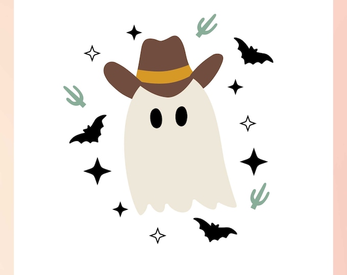 3x3 Hand Painted Halloween Cow Print Ghost With Cowboy Hat Canvas ...