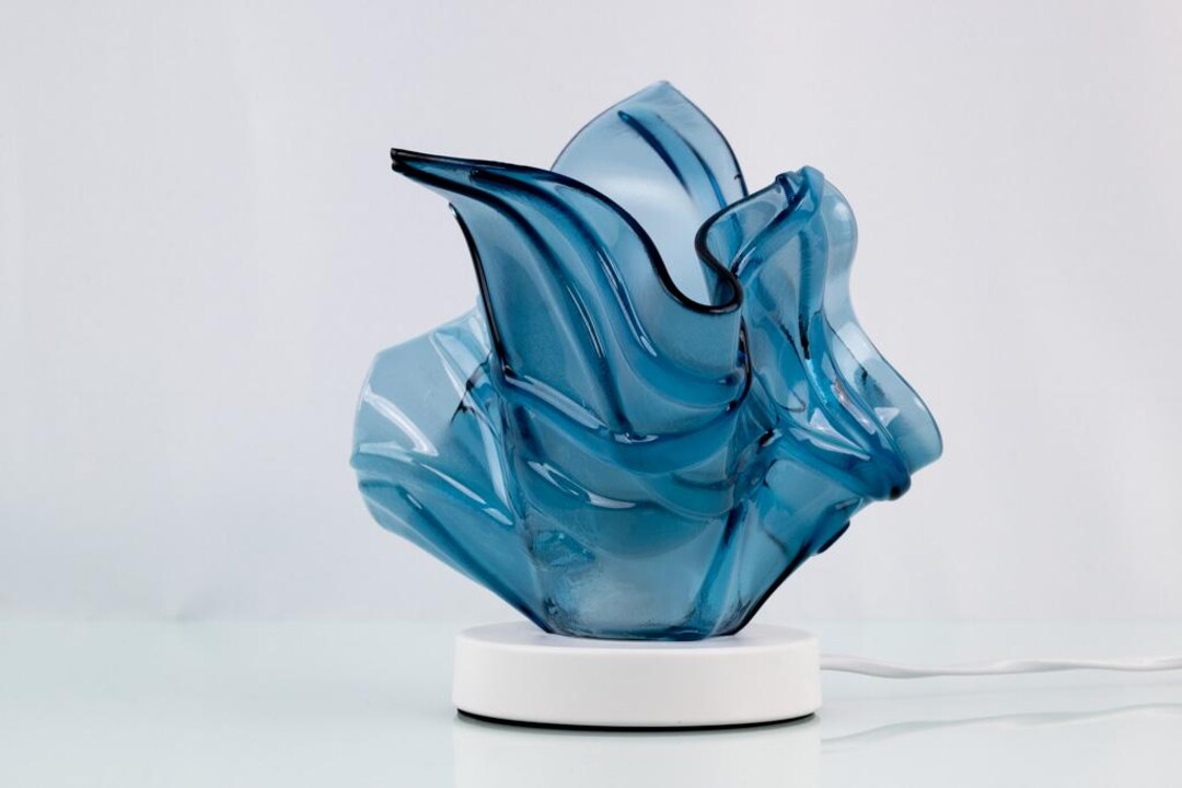 Aqua Blue Glass Table Lamp Fused Glass Artistic Desk Lamp Blue Unique ...