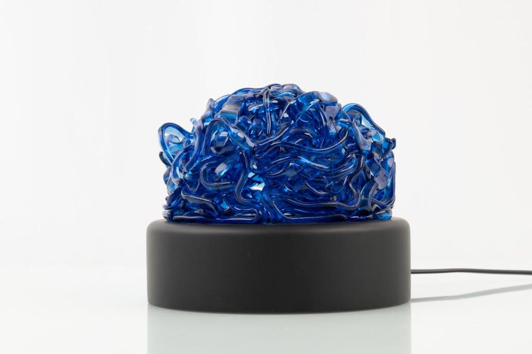 Handcrafted Blue Fused Glass LED Lamp: Contemporary Table Lighting - Etsy