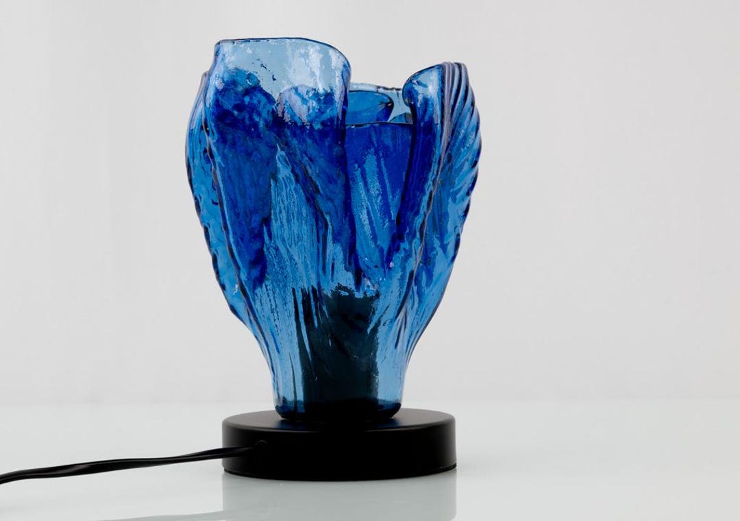 Navy Blue Fused Glass Table Lamp: Artistic Desk Light, Handmade Unique ...