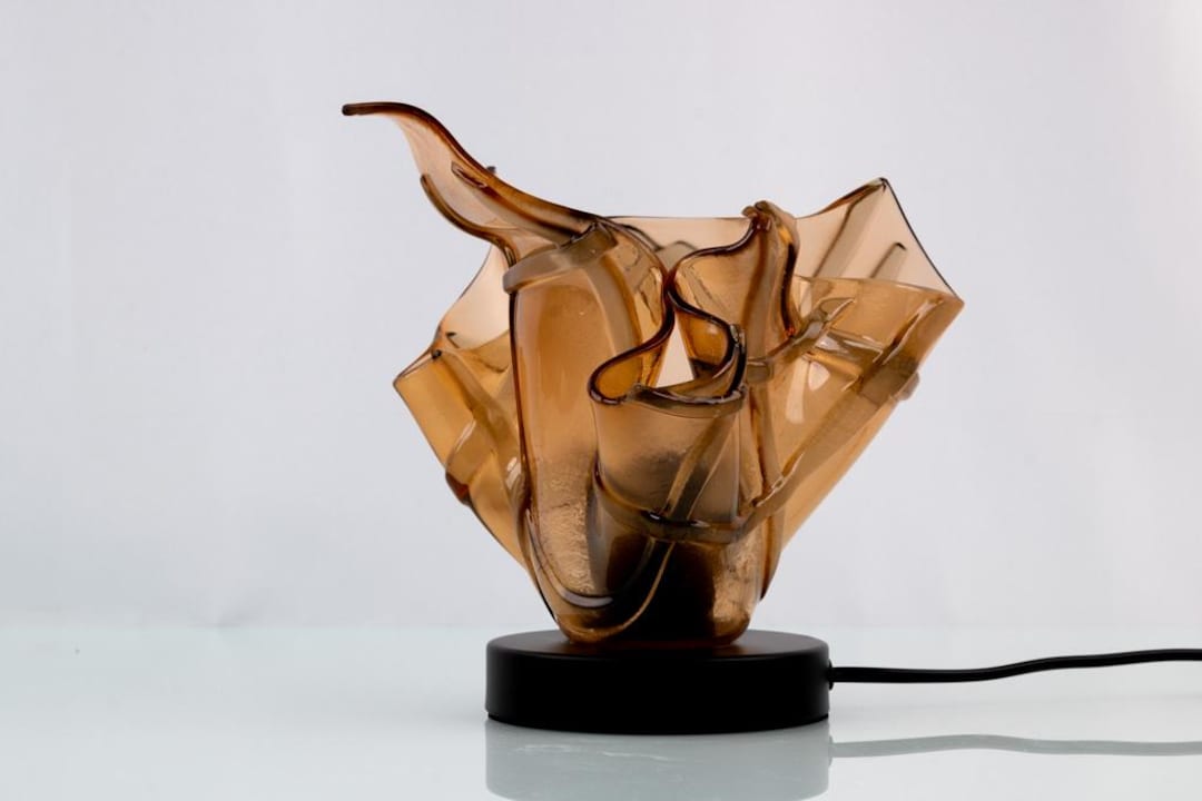 Amber Glass Table Lamp Fused Glass Artistic Desk Lamp Amber Unique ...