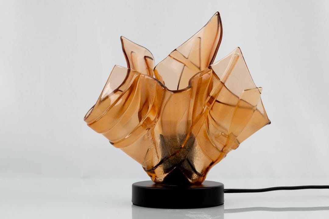 Amber Glass Table Lamp Fused Glass Artistic Desk Illumination Amber Art ...