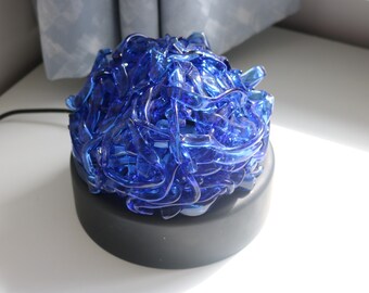 Blue Glass Led Lamp Eccentric Side Table Lamp Unusual - Etsy