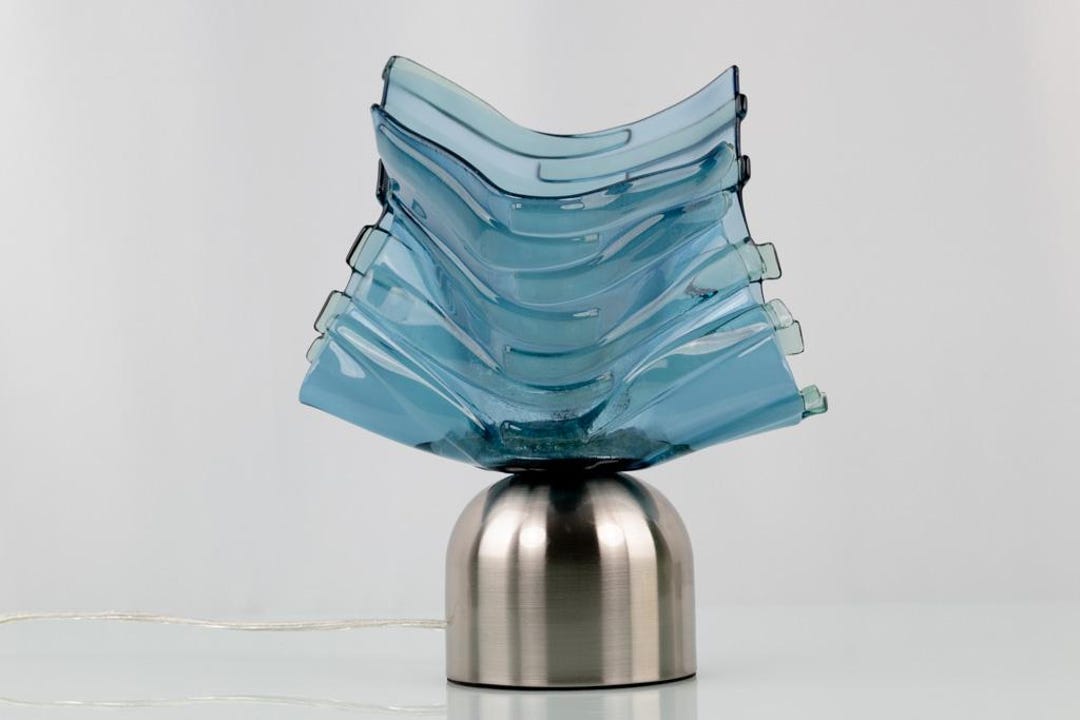 Light Blue Fused Glass Table Lamp Handcrafted Artistic Desk Lamp Modern ...