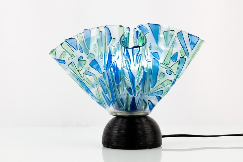 Blue & Green Fused Glass Table Lamp: Handmade Coastal Decor, Tap-to ...