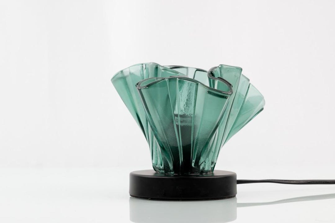 Small Green Glass Table Lamp Fused Glass Unique Lamp Green Abstract ...