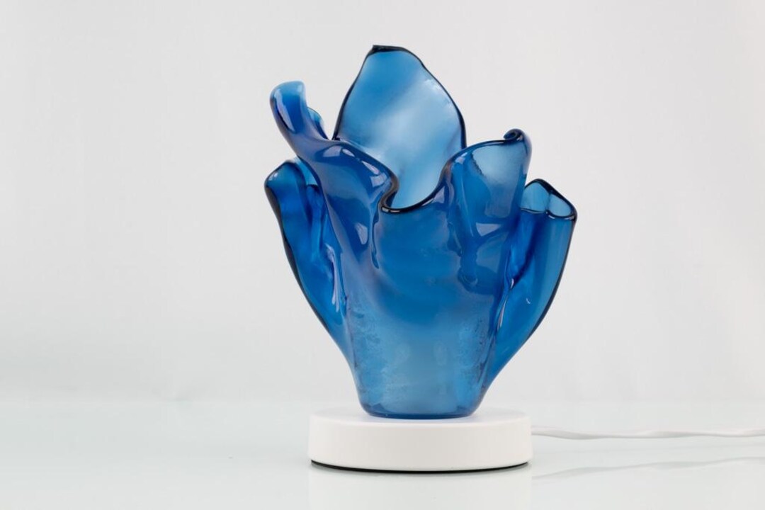 Handcrafted Blue Glass Table Lamp | Fused Glass Art Night Lamp | Modern ...