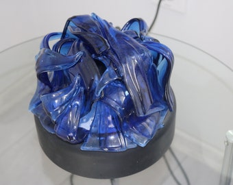 Blue Glass Led Lamp Eccentric Side Table Lamp Unusual - Etsy