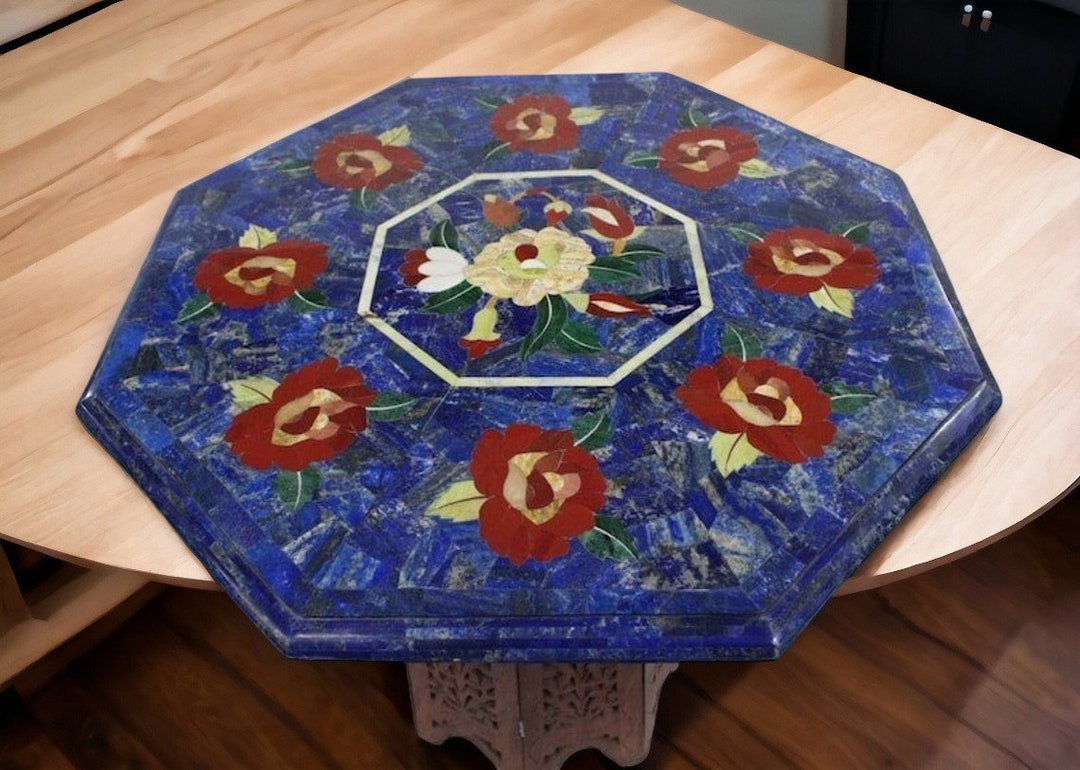 Octagon Table Top Marble Inlay Lapis Lazuli, Marble Handmade Marble ...