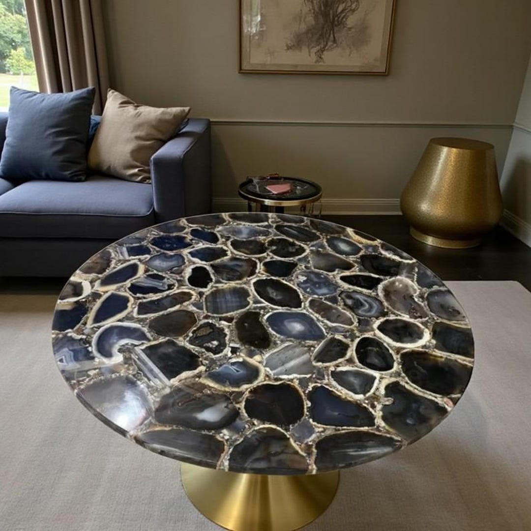 Handmade Round Black Agate Stone Table Top, Luxury Home Decor - Etsy