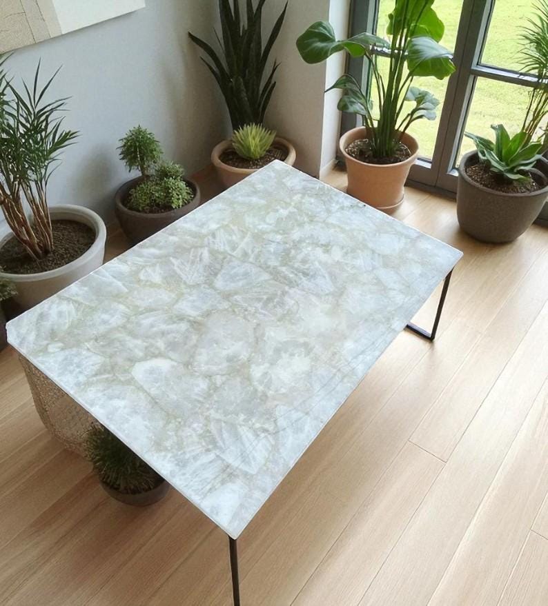 Rectangle White Quartz Stone Sofa Center Dining Table Crystal Healing ...
