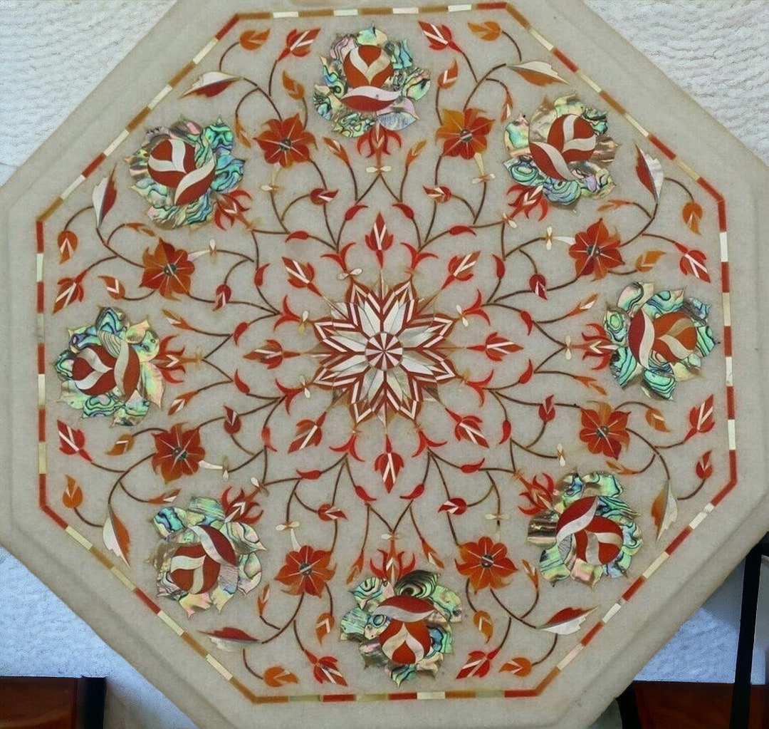 Marble Octagon Table Top, Marble Inlay Table Top, Indoor, White Marble ...