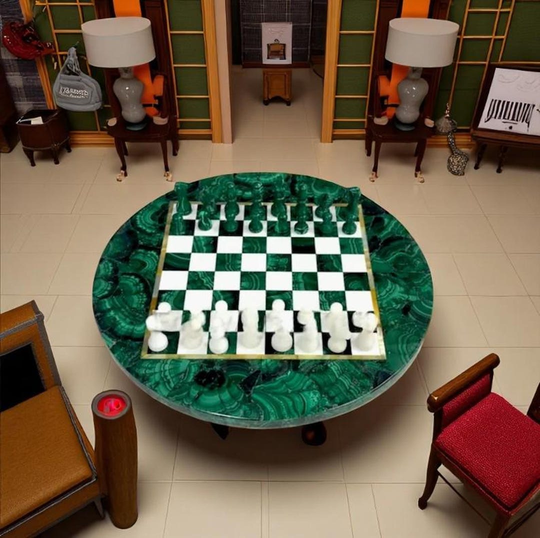 Round Malachite Stone Chess Table – Handmade Marble Game Board With ...
