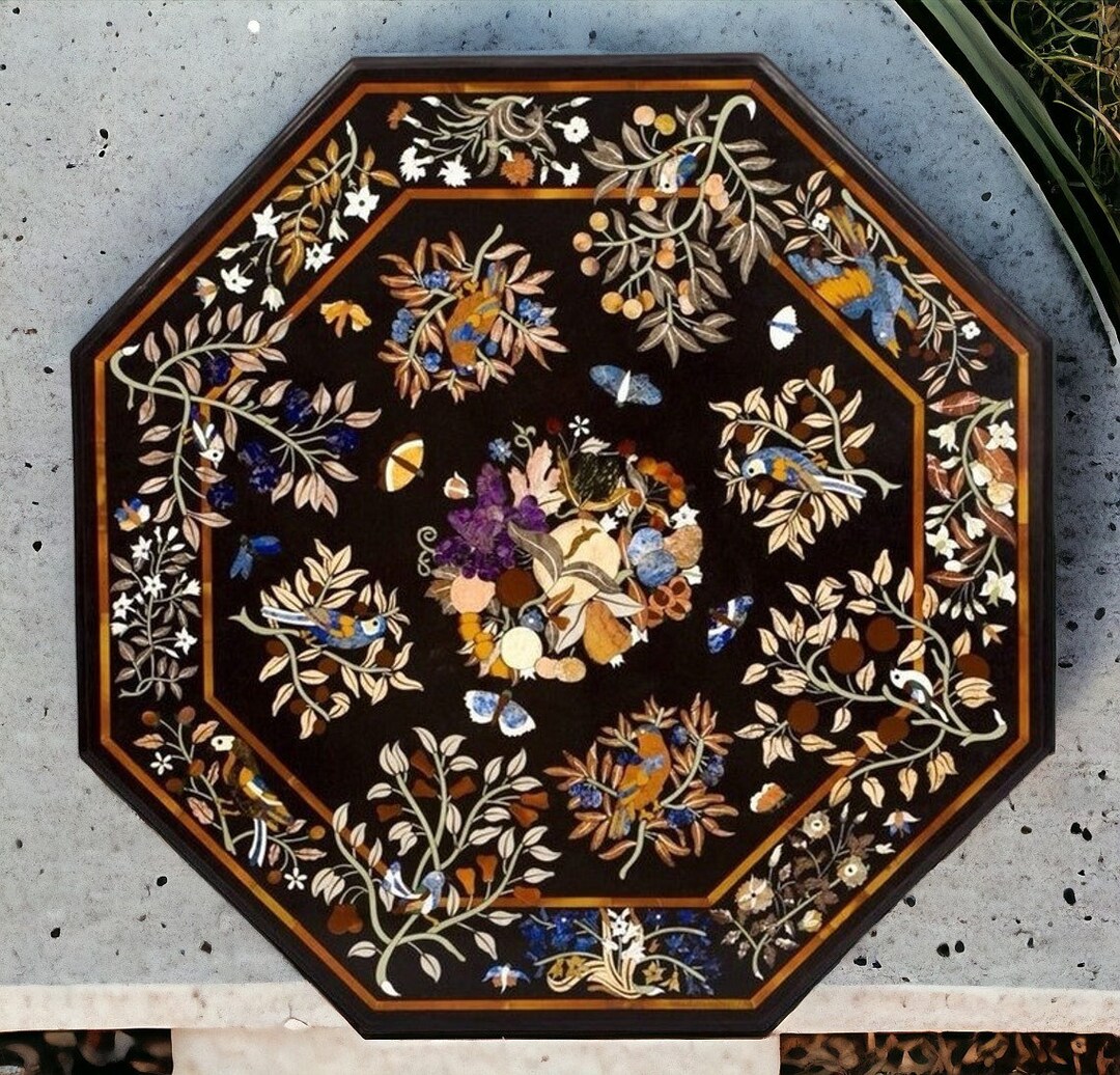 Marble Octagon Pietra Dura Inlay Handmade Furniture, Marquetry Arts Top ...