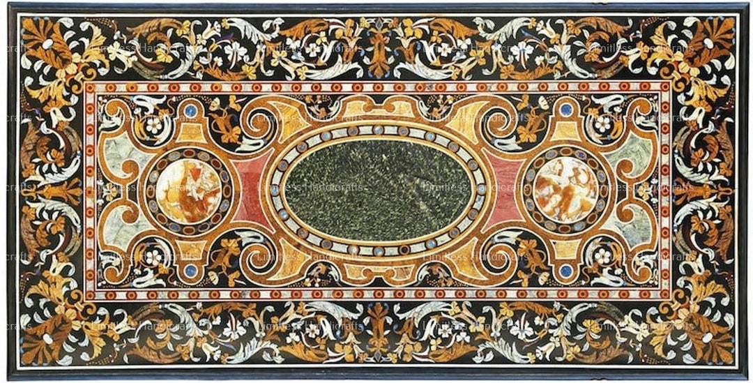 Marble Rectangle Black Dining Table Inlay Art Home Office, Inlay With ...