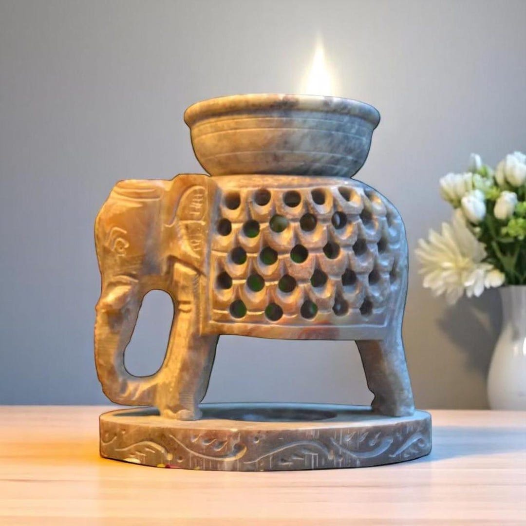 Hand-carved Soapstone Elephant Oil Diffuser: Aromatherapy Tealight ...