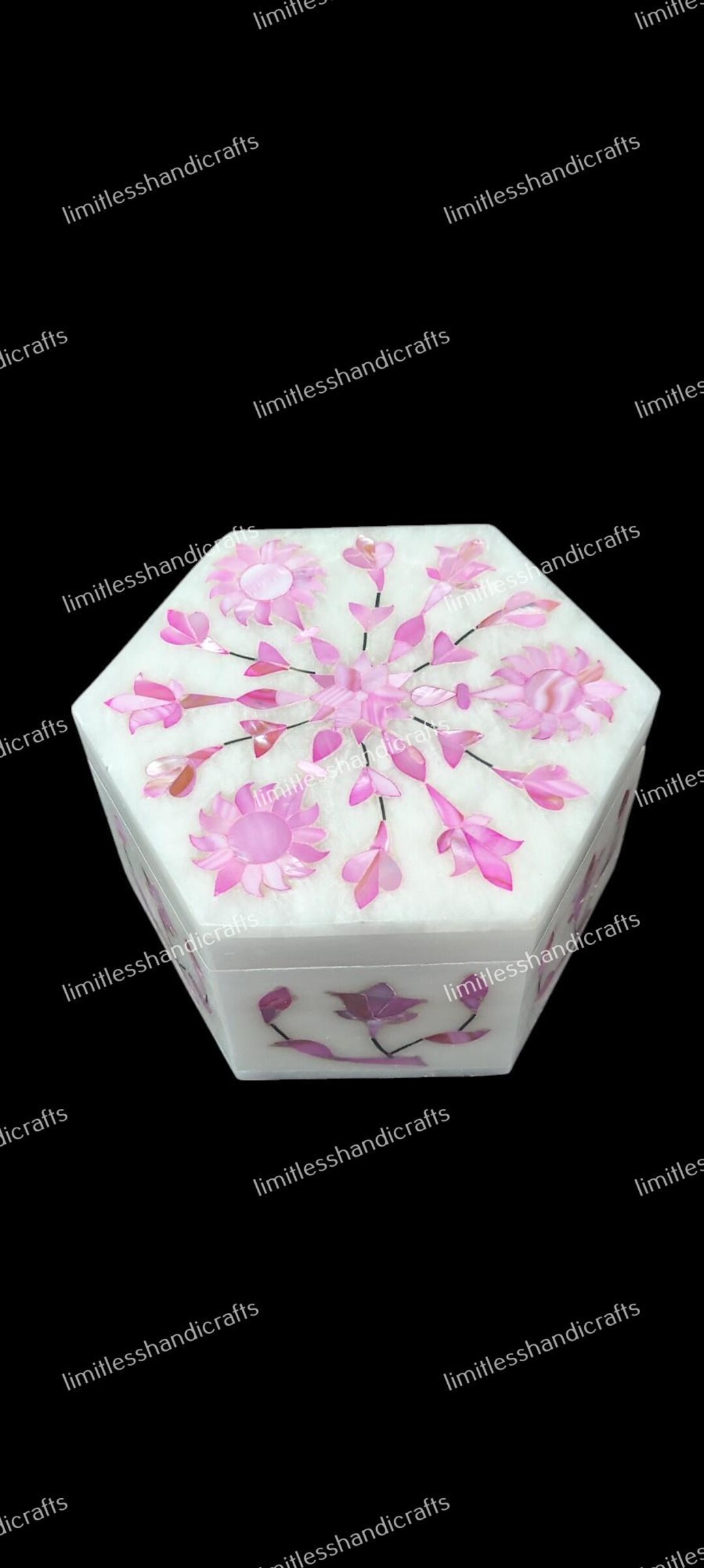 Marble Jewelry Box | Pink Marble Box With Semiprecious Stone Inlay Art ...