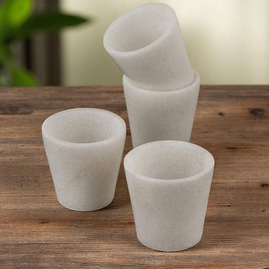 Set of 4 White Marble Tequila Shot Glasses – 30ml Handmade Barware for ...