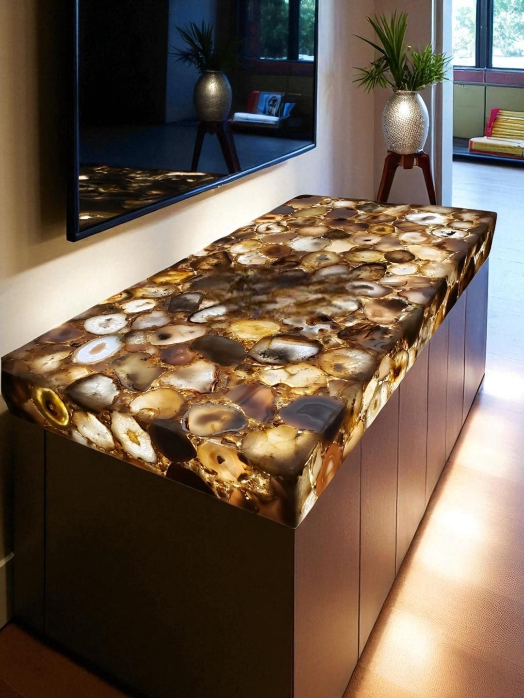 Handmade Brown Agate Stone Console Table: Luxury Gemstone Furniture - Etsy