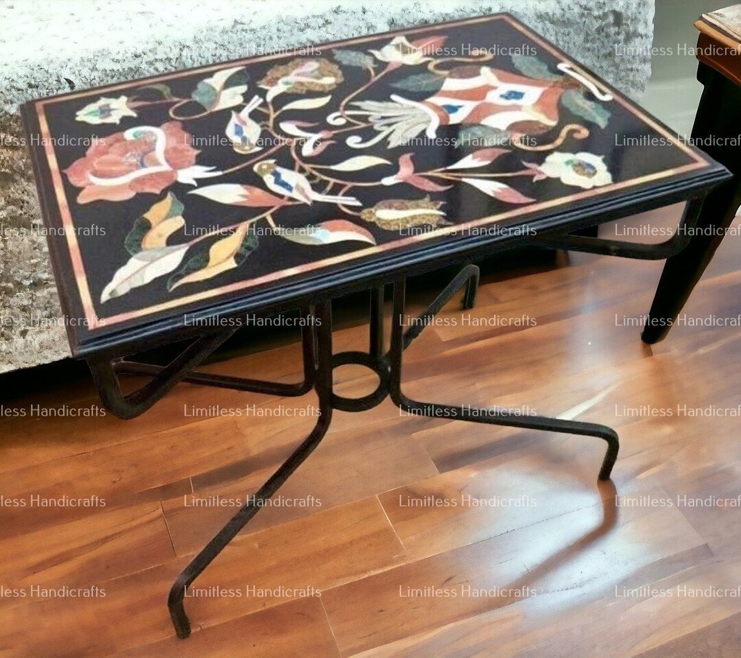 Black Rectangle Marble Table Top Marble Dinning Inlay Marble Stone Art ...