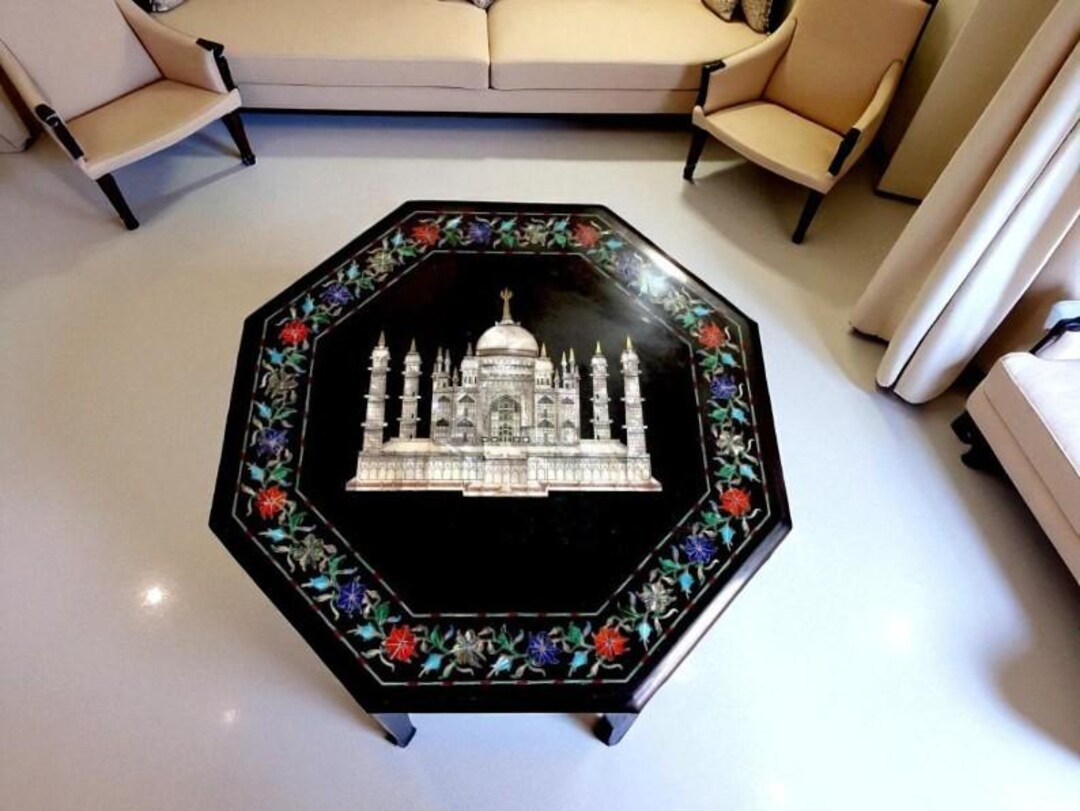 Black Marble Inlay Table: Taj Mahal Pietra Dura Art - Etsy