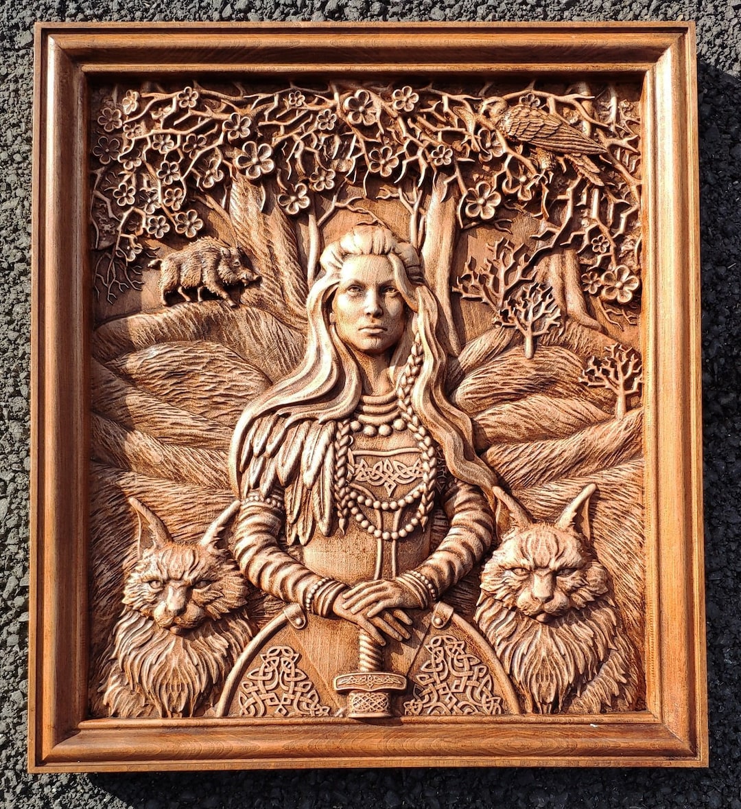 Norse Goddess Freyja Home Decor Wood Carving Viking Mythology Gods ...