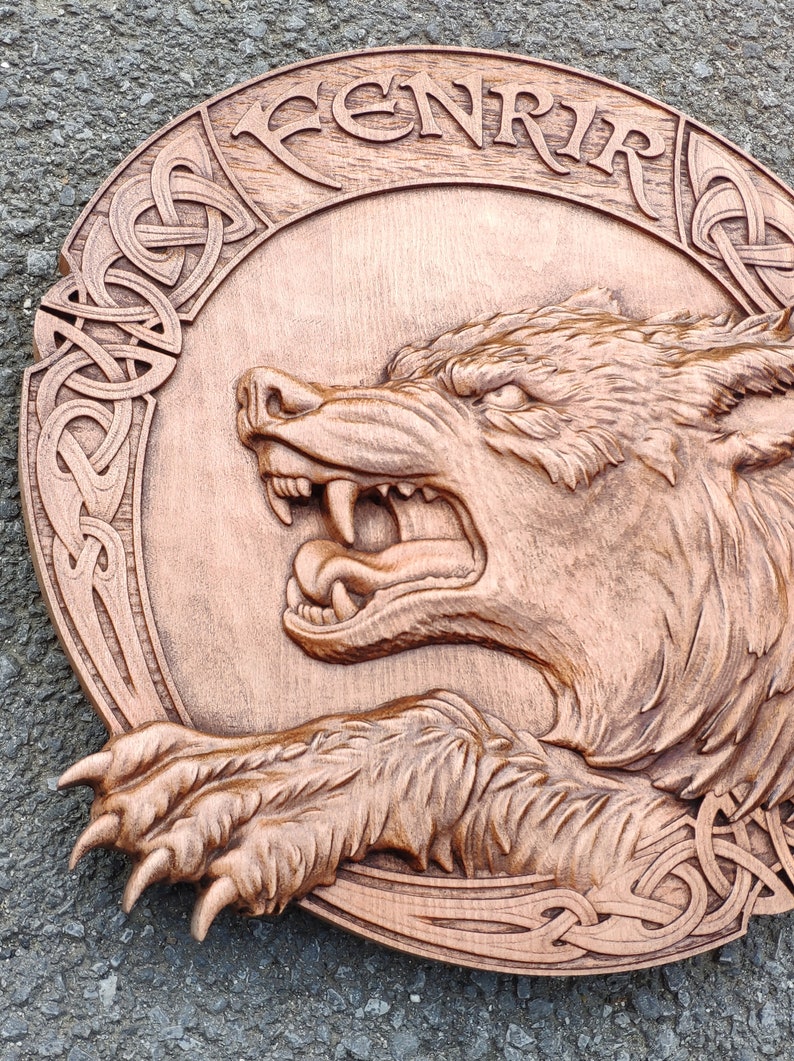 Fenrir Son of Loki Norse Mythology Home Decor Wood Carving Viking Pagan ...
