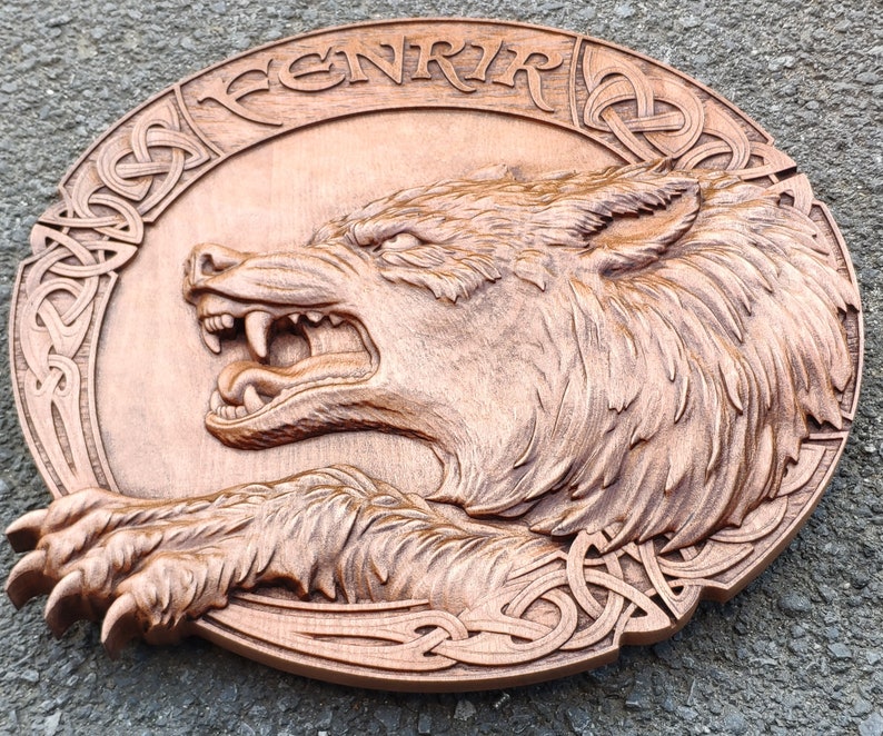 Fenrir Son of Loki Norse Mythology Home Decor Wood Carving Viking Pagan ...