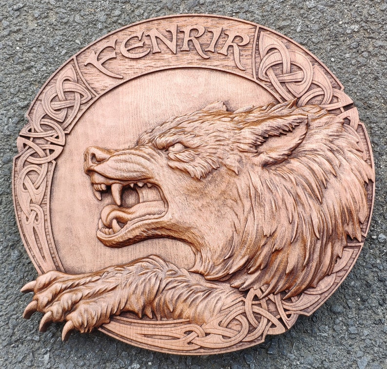 Fenrir Son of Loki Norse Mythology Home Decor Wood Carving Viking Pagan ...