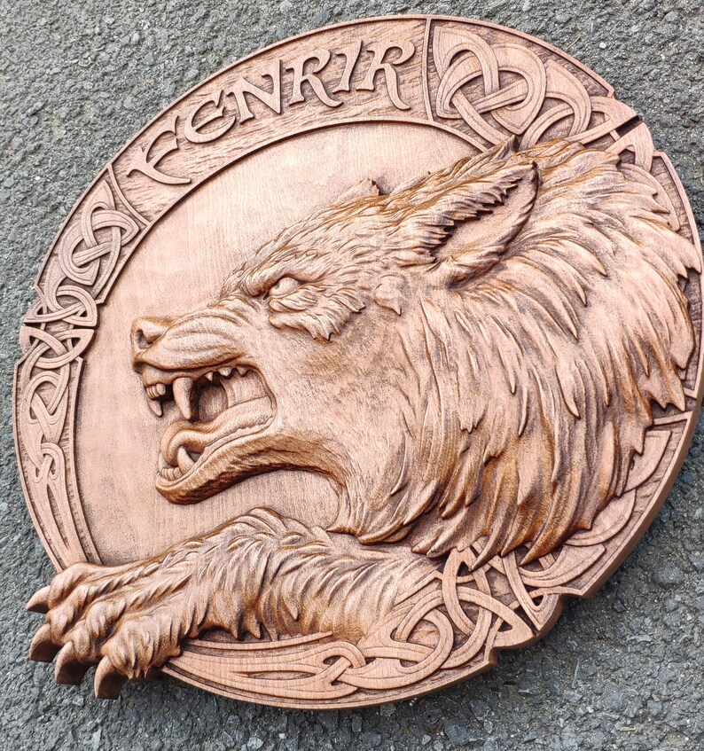Fenrir Son of Loki Norse Mythology Home Decor Wood Carving Viking Pagan ...